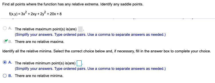 Solved Find all points where the function has any relative | Chegg.com