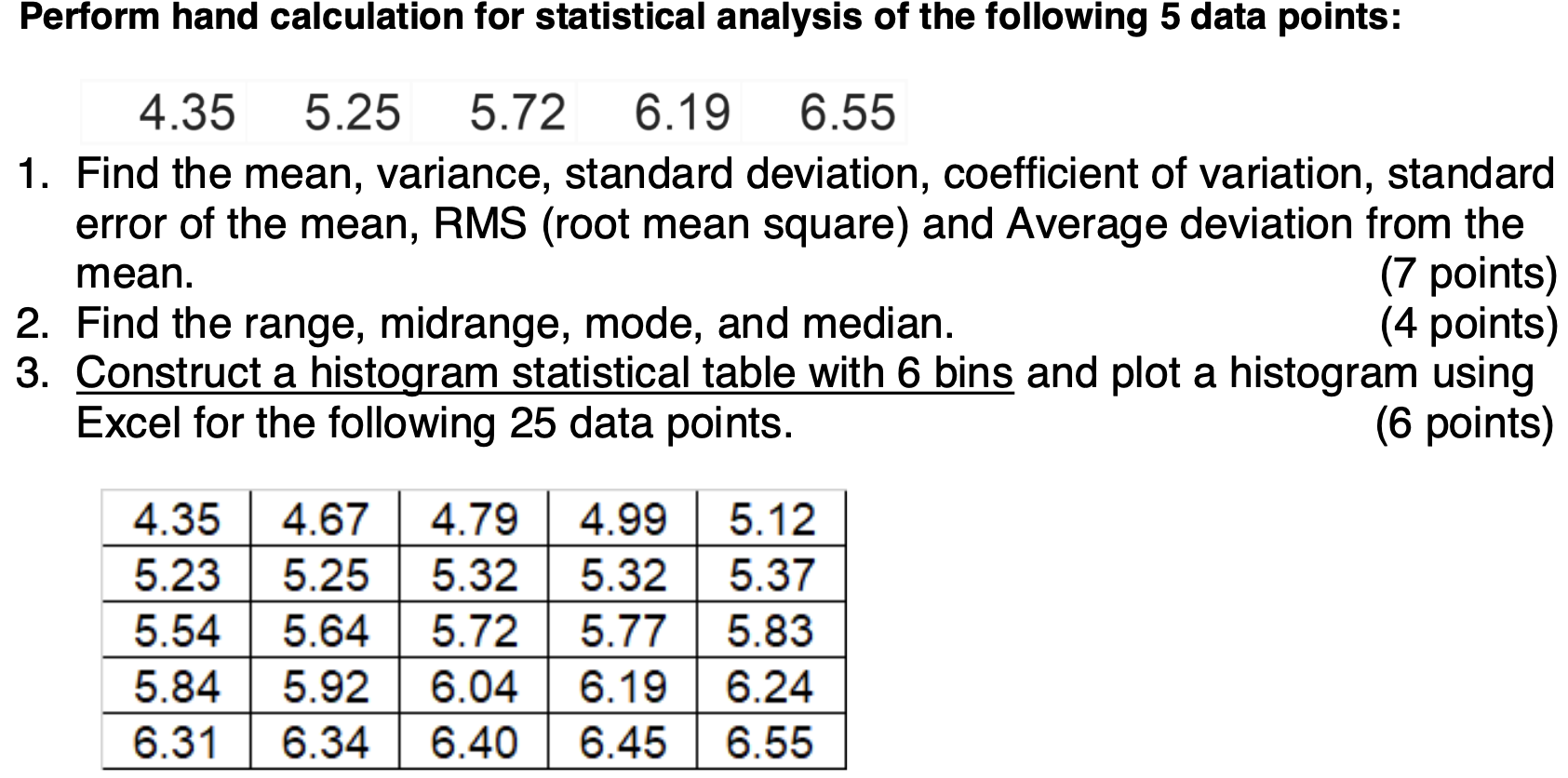 Solved Perform hand calculation for statistical analysis of | Chegg.com