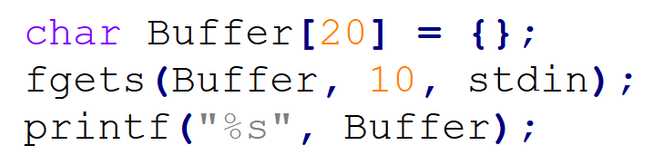 Solved char Buffer[20] = {}; ] = fgets (Buffer, 10, stdin); | Chegg.com