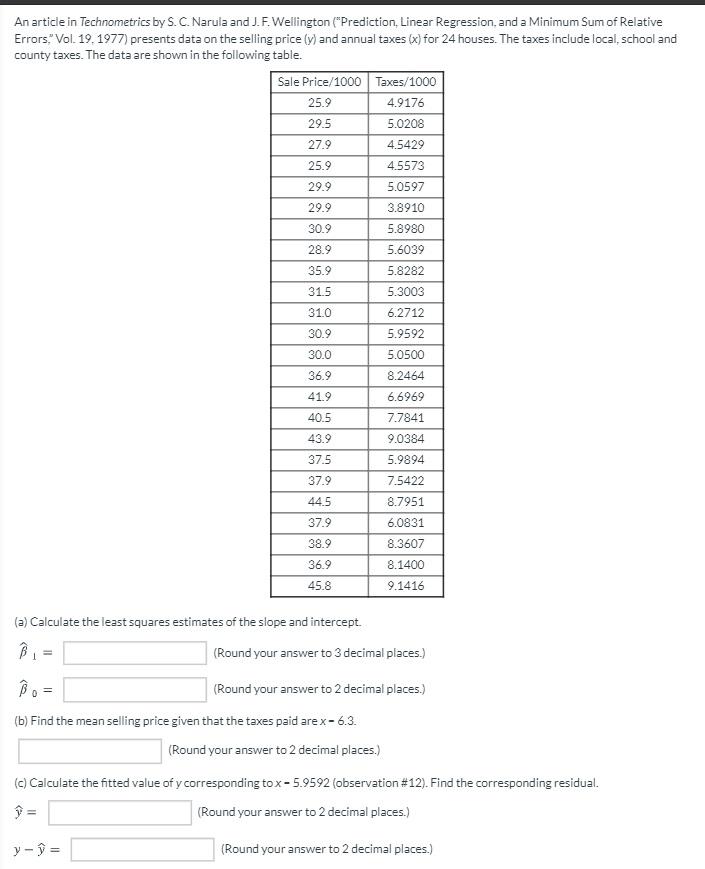Solved An article in Technometrics by S.C. Narula and J. F. | Chegg.com