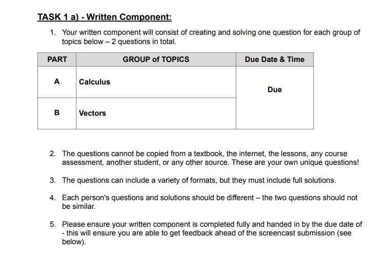Solved TASK 1 ﻿a) - ﻿Written Component:Your written | Chegg.com