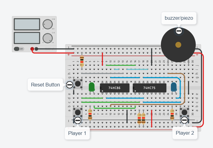 Solved buzzer/piezo 30 NNN Reset Button 74HC86 74HC75 a b c | Chegg.com