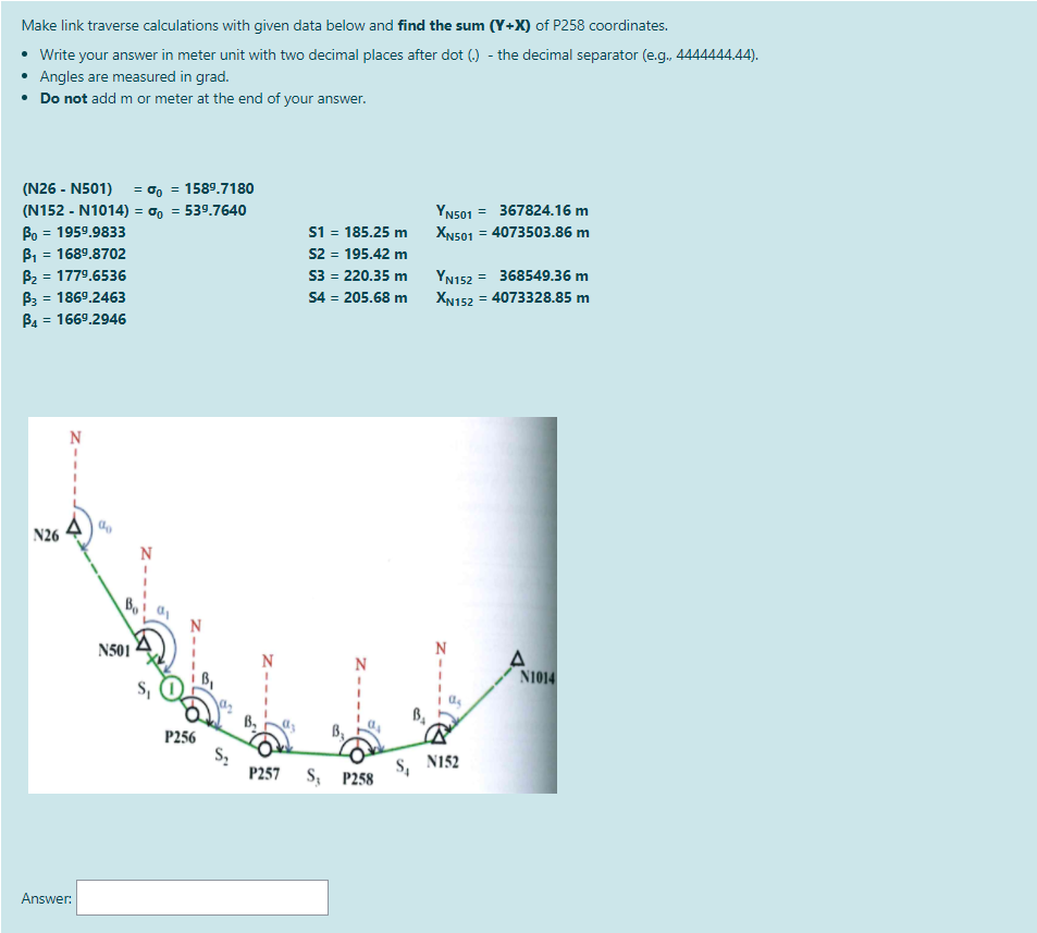 Solved Make link traverse calculations with given data below | Chegg.com