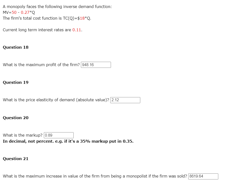 Solved A monopoly faces the following inverse demand | Chegg.com