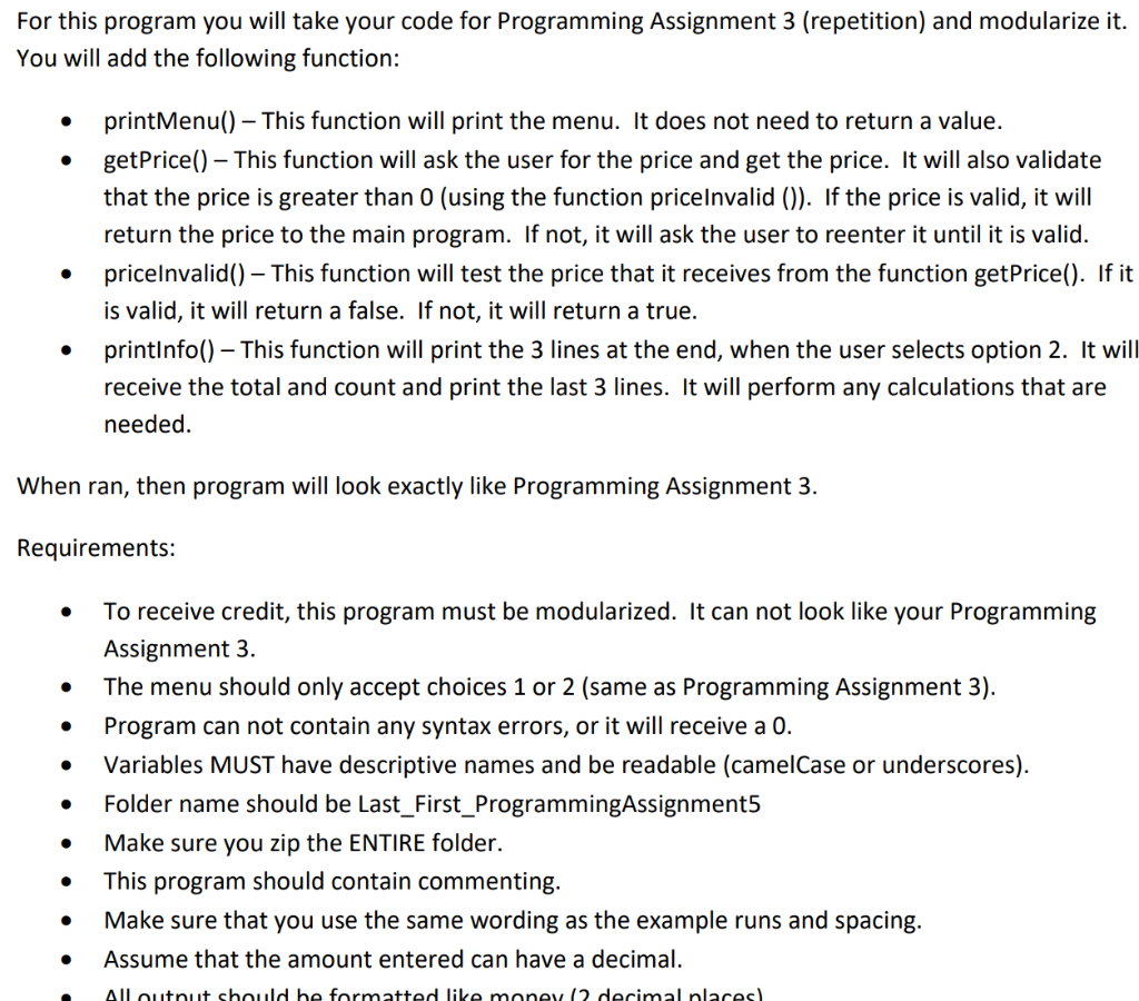 Solved For this program you will take your code for | Chegg.com