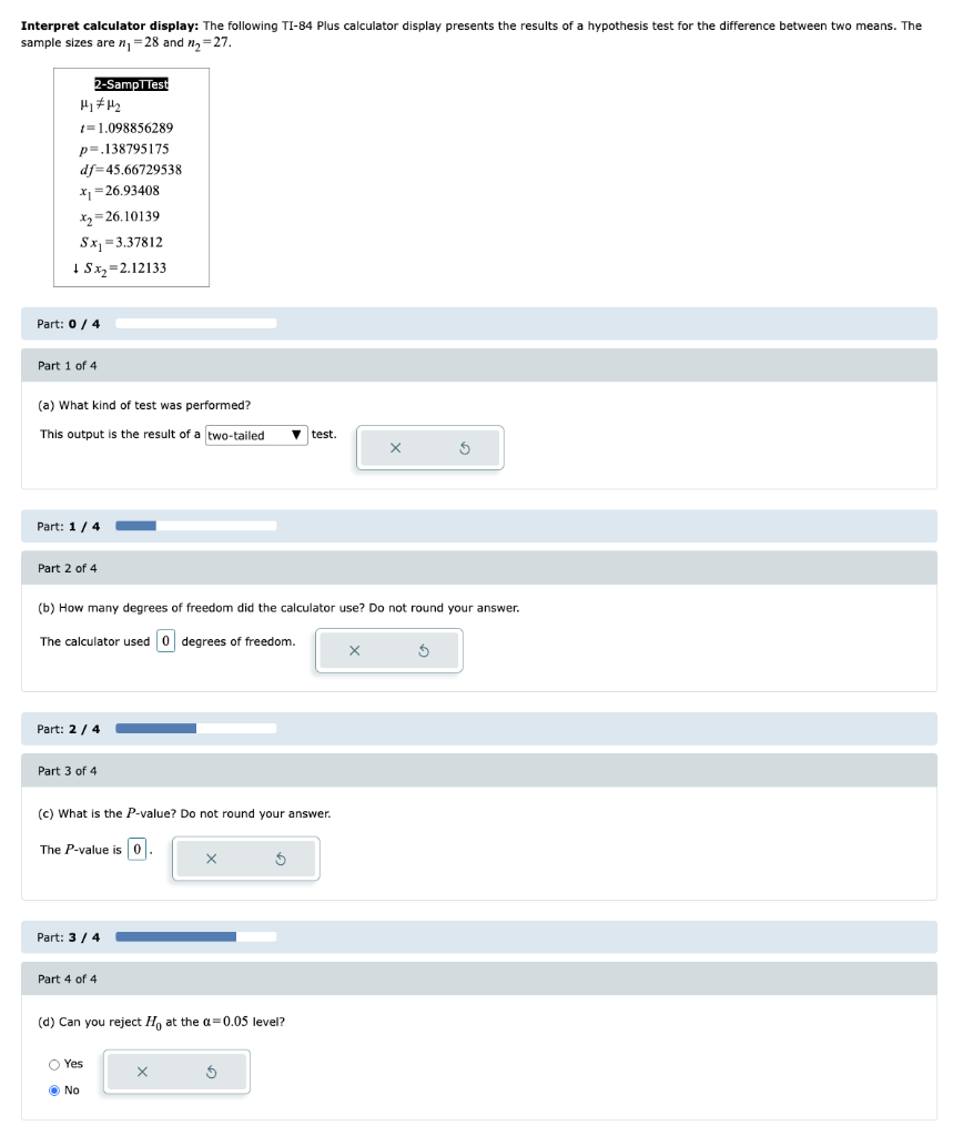 Solved Interpret calculator display: The following TI-84 | Chegg.com