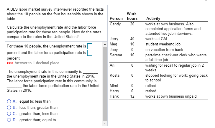 Solved A BLS labor market survey interviewer recorded the | Chegg.com