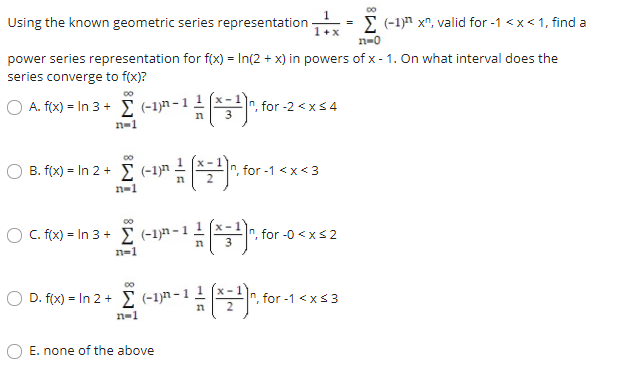 Solved 1 + x Using the known geometric series representation | Chegg.com
