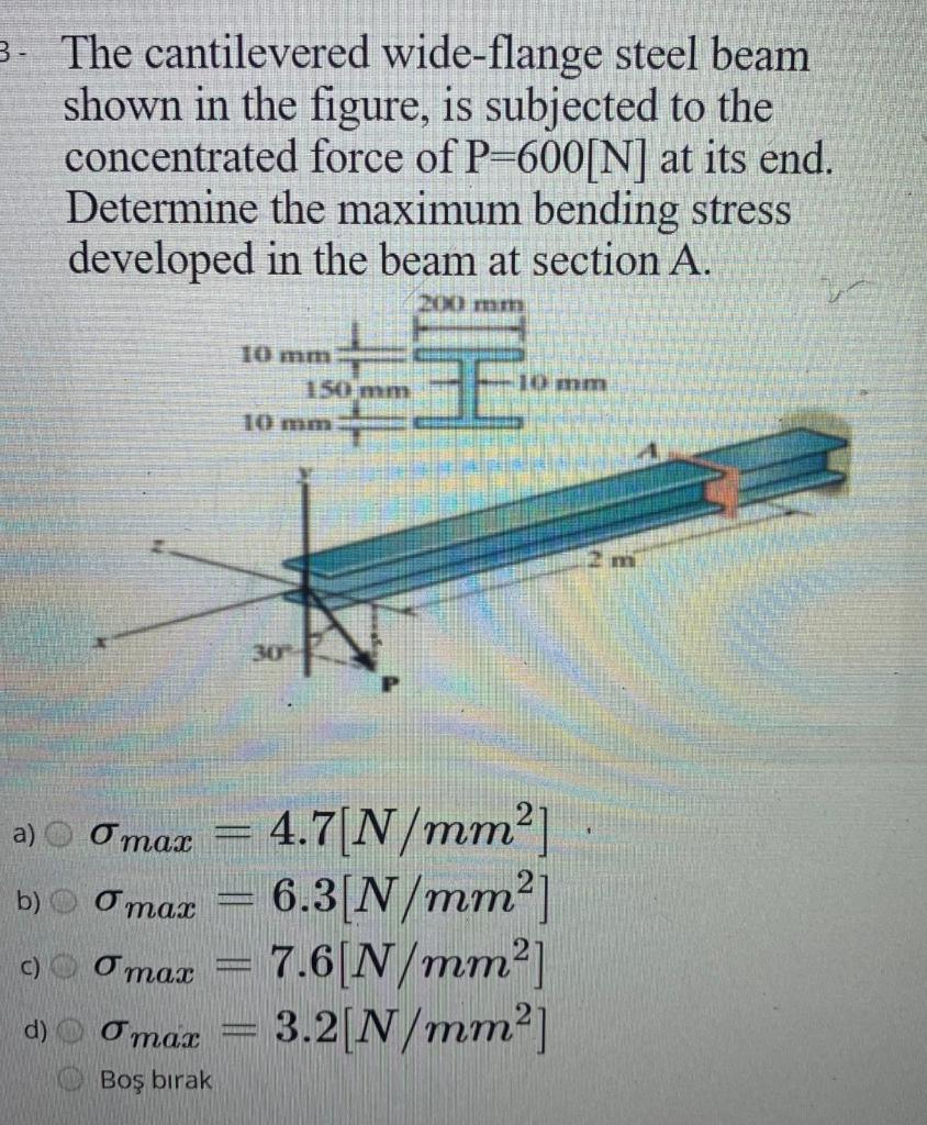 Solved The cantilevered wide-flange steel beam shown in the | Chegg.com