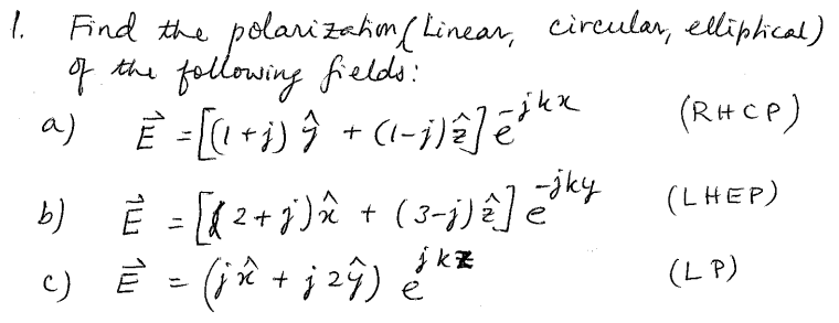 Solved 1. Find the polarization Linear, circular, | Chegg.com