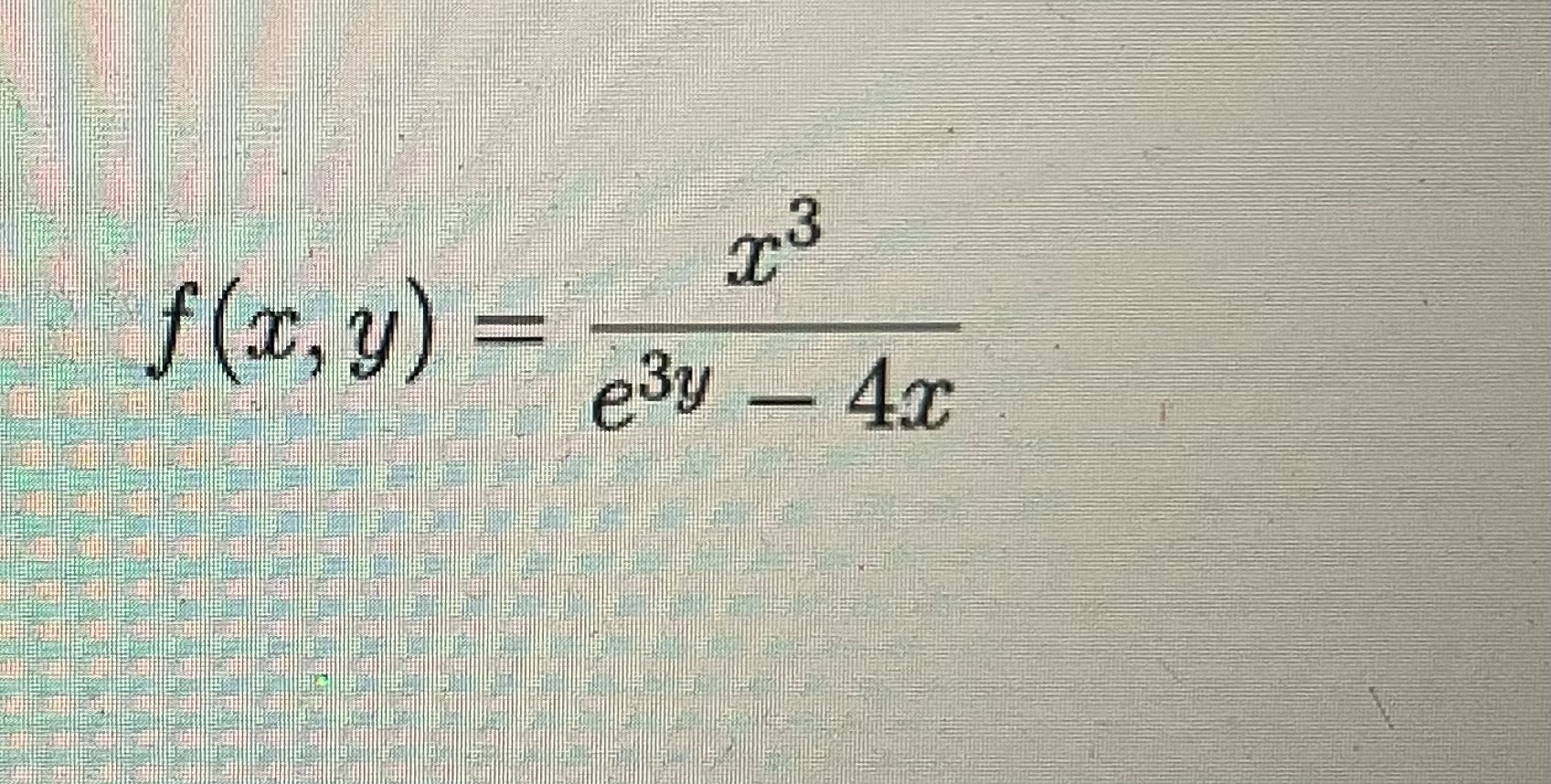 Solved f(x,y)=x3e3y-4x ﻿please find partial derivative fxy | Chegg.com