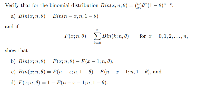 Solved Verify that for the binomial distribution Bin(x, n, | Chegg.com