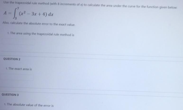 Solved Use the trapezoidal rule method (with 8 increments of | Chegg.com