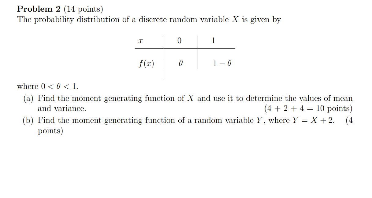 Solved Problem 2 (14 points) The probability distribution of | Chegg.com