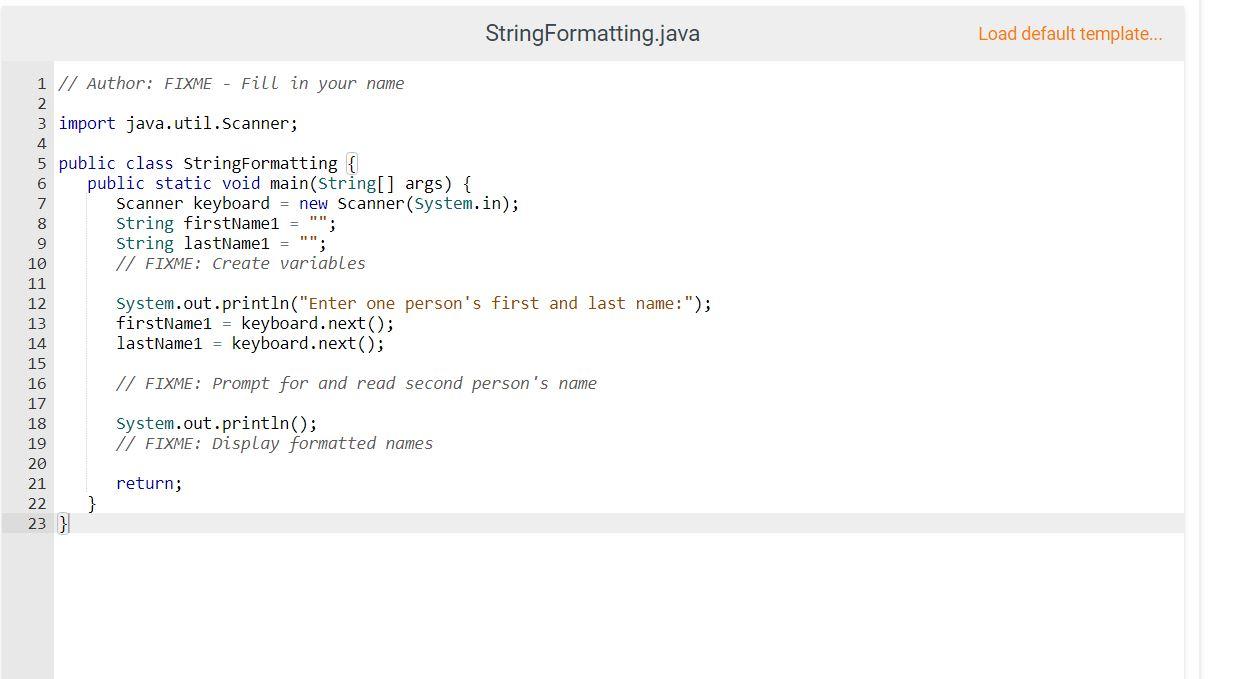 Solved Start with the supplied code template, editing the | Chegg.com