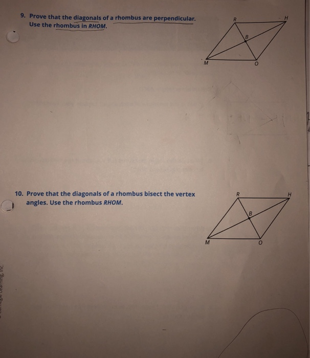 Solved 9. Prove that the diagonals of a rhombus are | Chegg.com