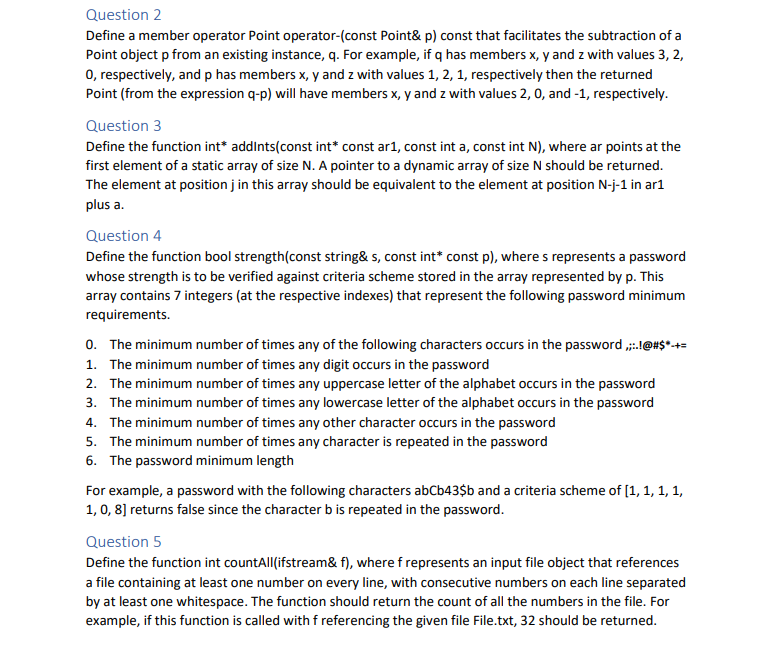 Solved Question 2 Define a member operator Point | Chegg.com
