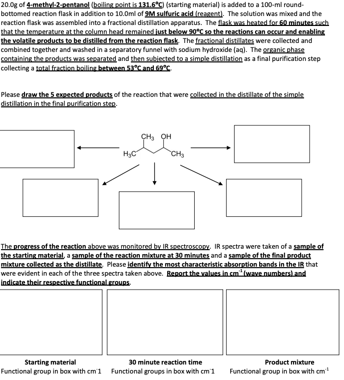 Solved 20.0g of 4-methyl-2-pentanol (boiling point is | Chegg.com