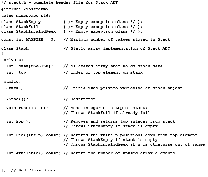 Solved // stack.h - complete header file for Stack ADT | Chegg.com