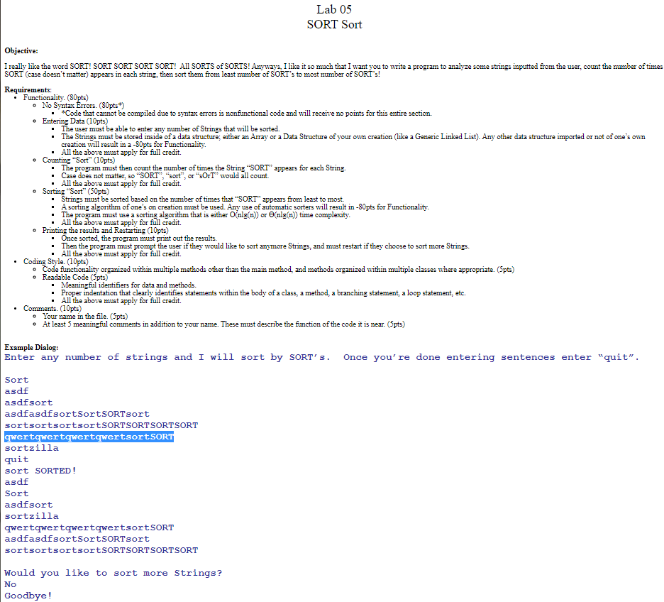 Solved SORT' (case doesn't matter) appears in each string, | Chegg.com