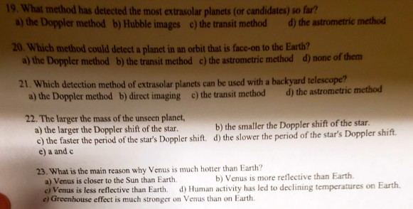 Solved 19. What method has detected the most extrasolar | Chegg.com