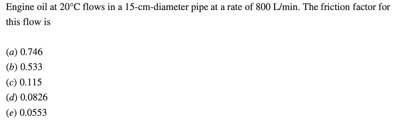 Solved Engine oil at 20∘C flows in a 15−cm-diameter pipe at | Chegg.com