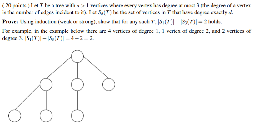 Solved ( 20 points ) Let T be a tree with n > 1 vertices | Chegg.com