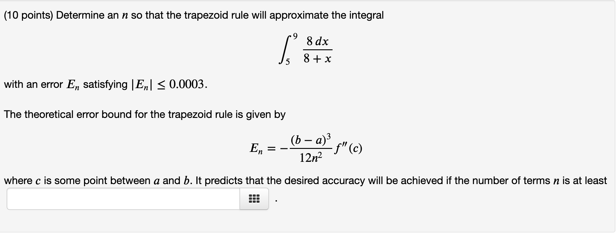 Solved (10 points) Determine an n so that the trapezoid rule | Chegg.com