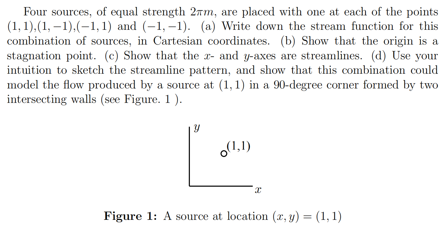 Solved Four sources, of equal strength 2πm, are placed with | Chegg.com