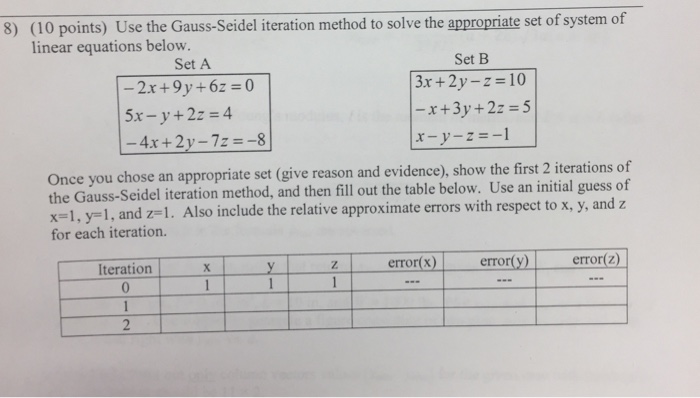 Solved Use The Gauss Seidel Iteration Method To Solve The