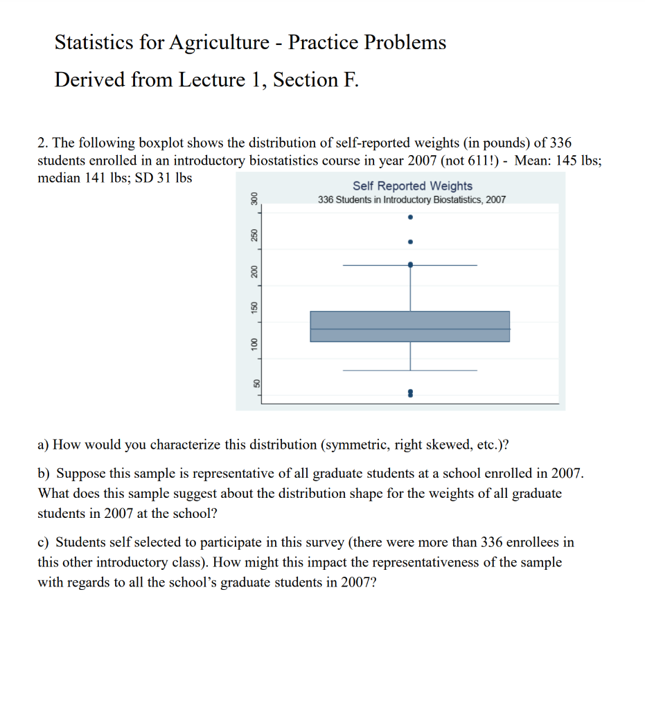 Solved Statistics for Agriculture – MATH 3022 Practice | Chegg.com