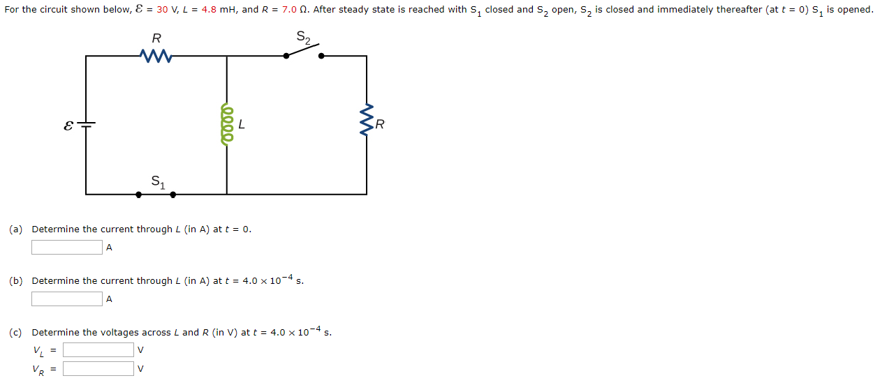 Solved For the circuit shown below, E = 30 V, L = 4.8 mh, | Chegg.com