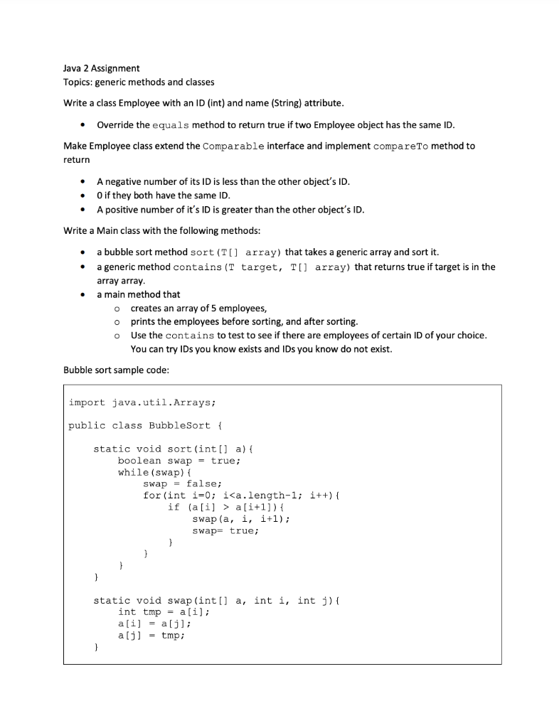 Solved Java 2 Assignment Topics: generic methods and classes | Chegg.com