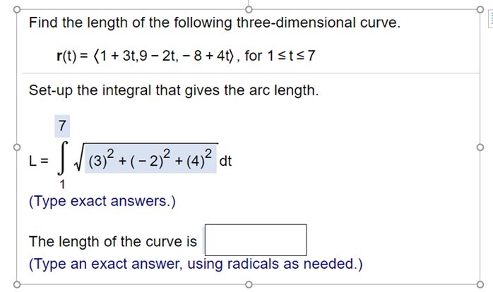 Solved Find the length of the following three-dimensional | Chegg.com