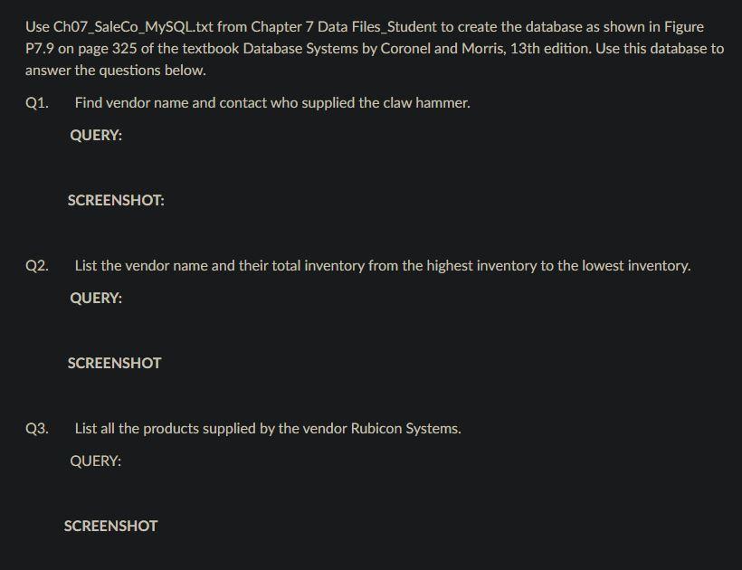 Use Cho7_SaleCo_MySQL.txt from Chapter 7 Data | Chegg.com