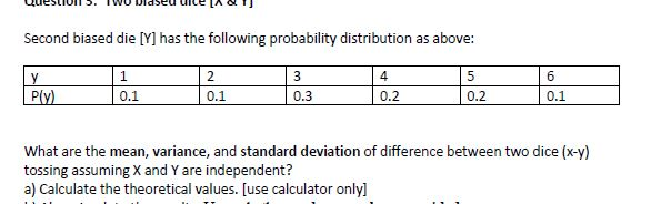 Solved Question 2: One biased die [X] A biased die [X] has | Chegg.com