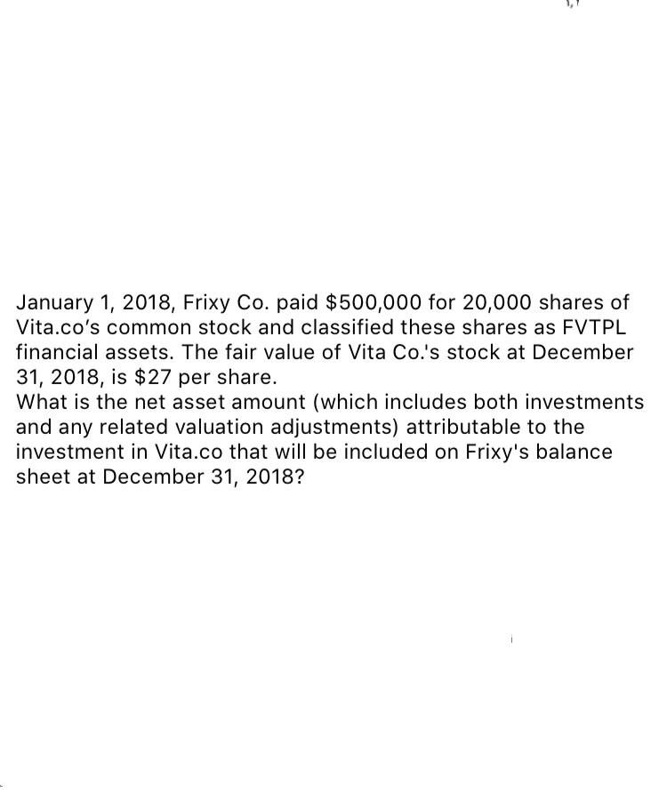 Solved January 1, 2018, Frixy Co. paid $500,000 for 20,000 | Chegg.com