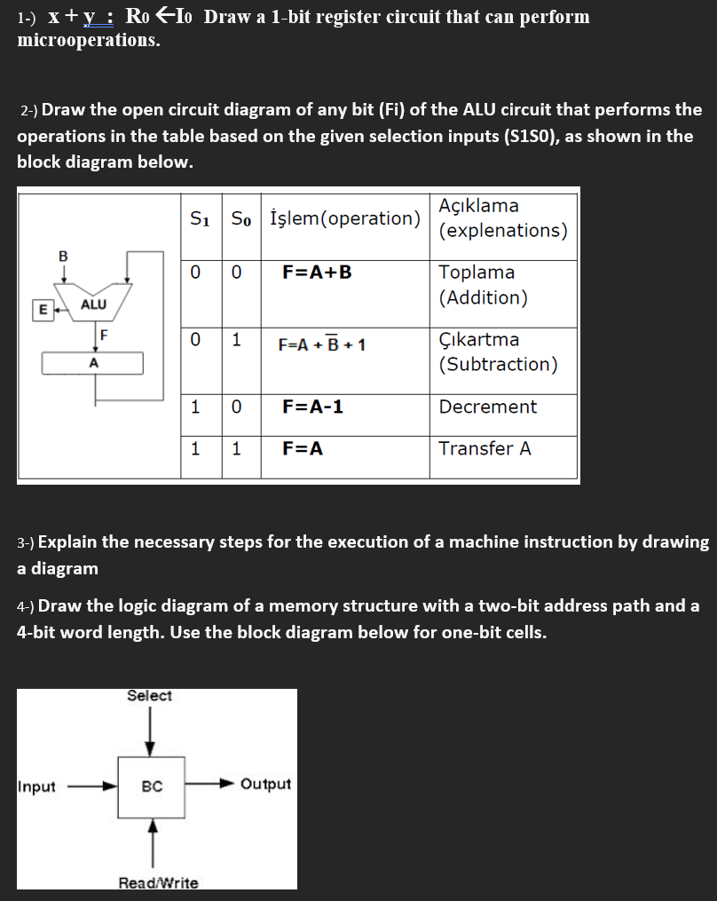 Solved 1-) x+y:R0←I0 Draw a 1-bit register circuit that can | Chegg.com