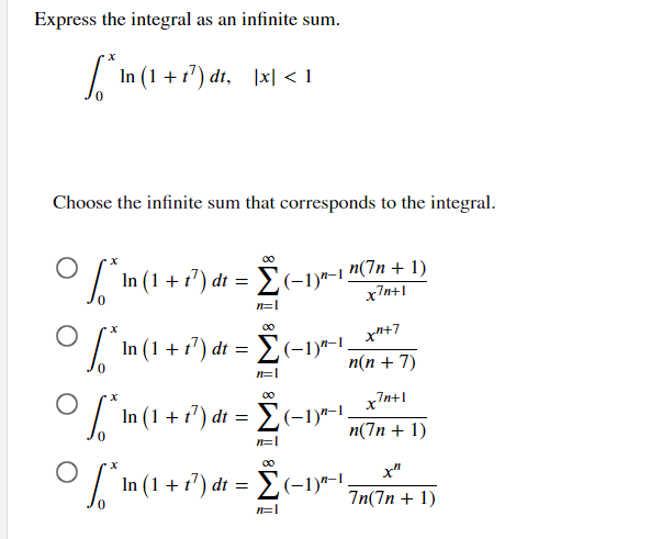 Solved Express the integral as an infinite sum. | Chegg.com