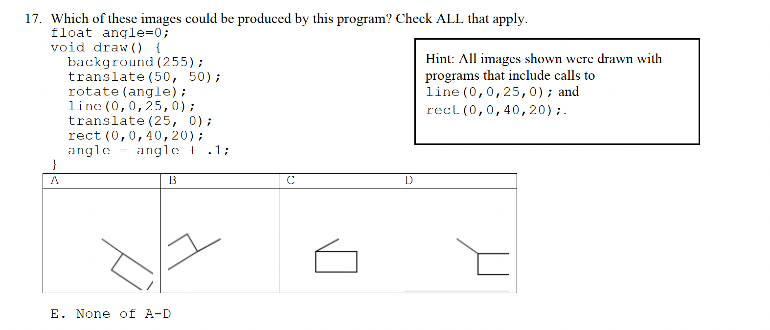void draw ()\{ background (255); translate (50,50); | Chegg.com