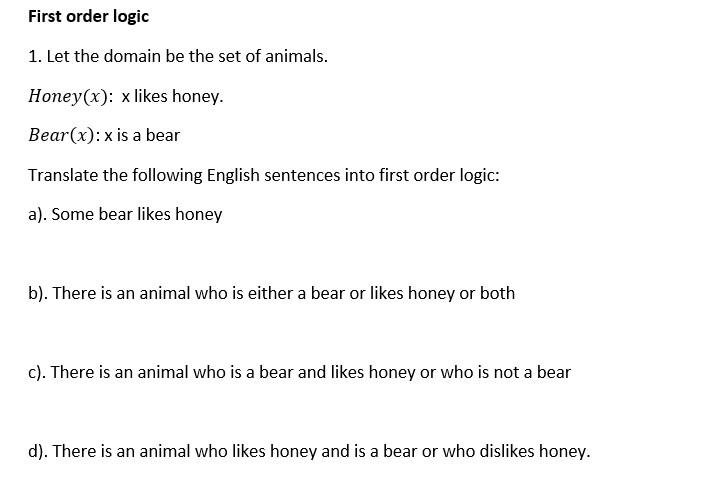 Solved First order logic 1. Let the domain be the set of | Chegg.com