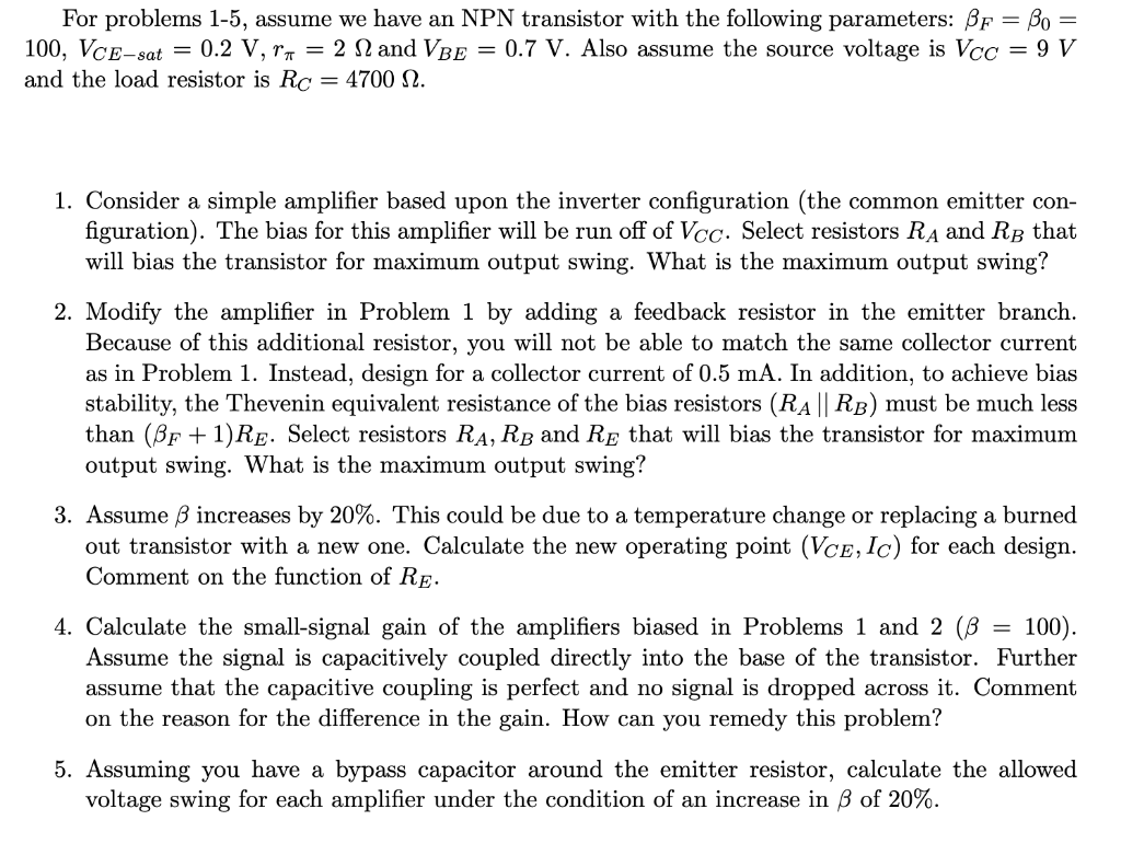 Solved For problems 1-5, assume we have an NPN transistor | Chegg.com