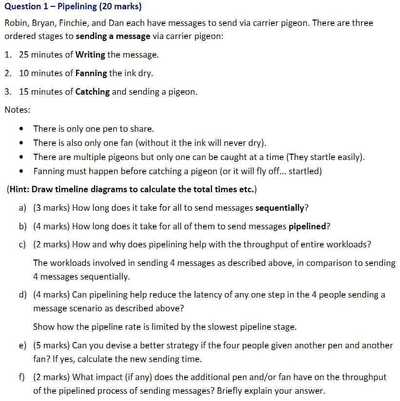 Solved Question 1 - Pipelining (20 marks) Robin, Bryan, | Chegg.com