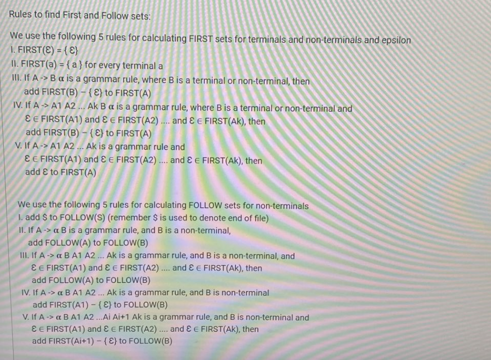 Solved Generate the First and Follow sets for the grammar | Chegg.com