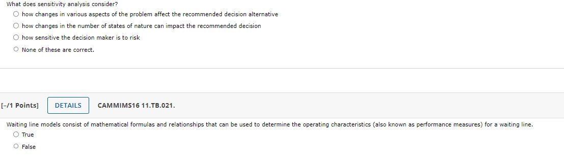 Solved What does sensitivity analysis consider? how changes | Chegg.com