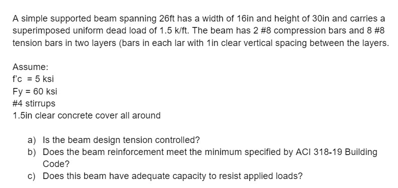 Solved A simple supported beam spanning \\( 26 \\mathrm{ft} | Chegg.com