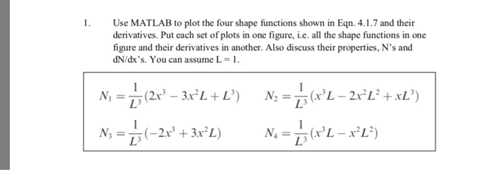 Solved 1. Use MATLAB to plot the four shape functions shown | Chegg.com