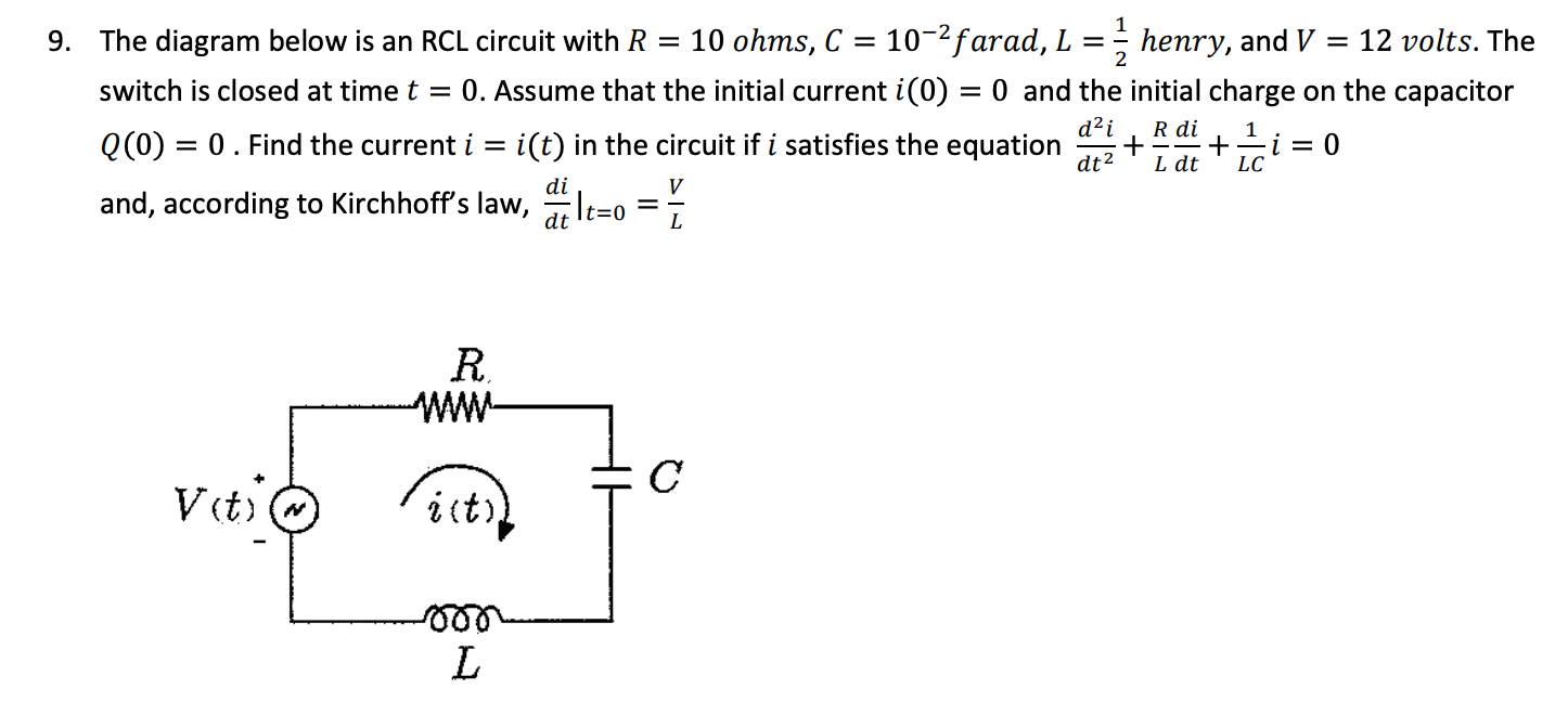 Solved 1 2 9. The diagram below is an RCL circuit with R = | Chegg.com