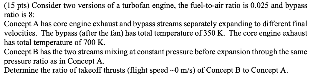 ( 15 pts) Consider two versions of a turbofan engine, | Chegg.com