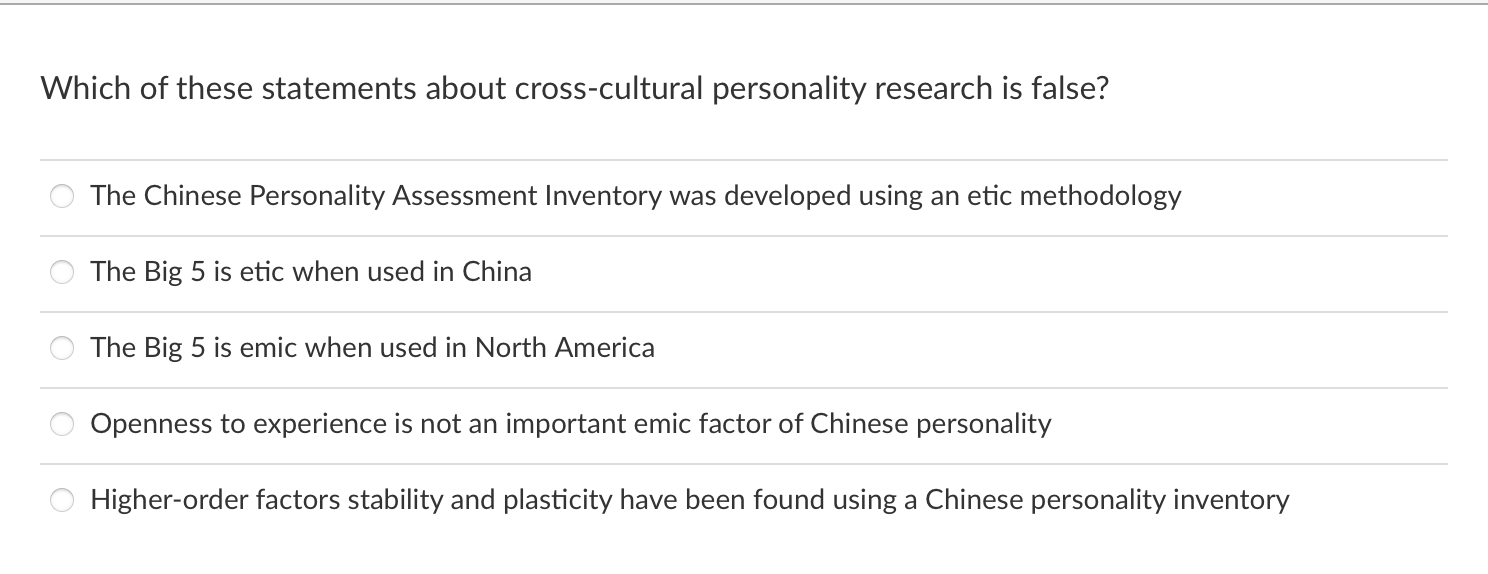Solved Which of these statements about cross-cultural | Chegg.com